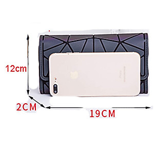 Andongnywell Iridescent Long Coin Purse Womens Geometric Rhomboids Wallets Trifold Reflective Clutch Luminous Wallet (Multicolor)