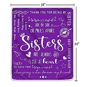 Gifts for Sister Throw Blanket, Cozy & Soft Throw Blankets, Sister Sister Birthday Gifts from Sister, Sister Gifts from Sisters for Sister, Purple Blanket 50" X 60"