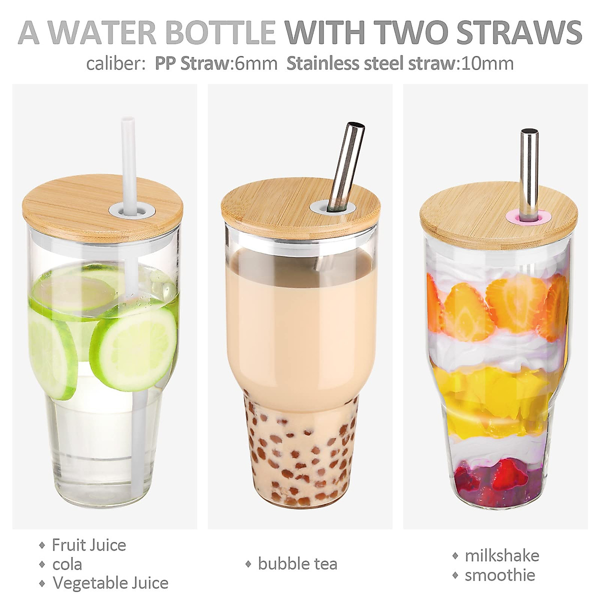 kytffu 32oz Glass Tumbler with Straw and Lid, Reusable Boba Smoothie Cup Iced Coffee Tumbler with Silicone Sleeve, Fits Cup Holder Glass Water Bottle BPA Free, Olive + White