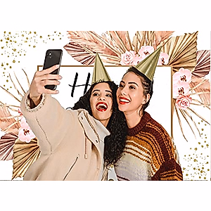 Ticuenicoa 7x5ft Pink Pampas Grass Happy Birthday Backdrop Flowers Girls Women Birthday Photography Background Sweet 16th 21st 30th 40th Banner Cake Table Supplies Party Decoration Photo Booth Props