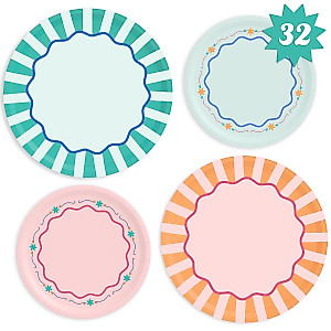xo, Fetti Italian Summer Paper Plates - 32 pk, 16 9" plates + 16 7" plates | Bachelorette Party Decorations, Last Toast Coast, Birthday Party Supplies, Flower Baby Shower, Stripe Cake Plates