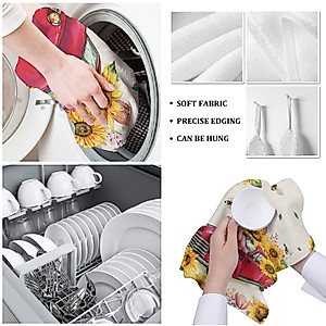 KID99inner Kitchen Towels Sunflower Red Truck Summer Bee Absorbent Tea Towel Soft Hand Dish Towel Retro Reusable Washable Cleaning Cloth for Bathroom Bar for Everyday Cooking (Pack of 2)