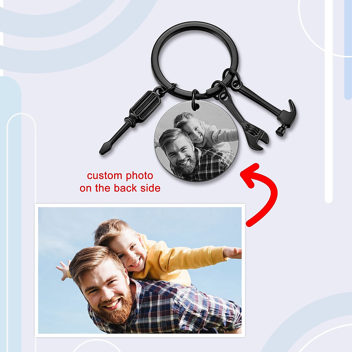 Personalized Master Dad keychain Father's Day Gift Keychain Your Little Girl My hero Custom Photo Picture Keychain for Men Dad Birthday Memorial Gift