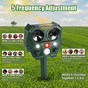 Upgraded Ultrasonic Animal Repeller Outdoor Solar Animal Repeller with Motion Sensor and Deterrent Light to Scare Raccoon Cat Squirrel Skunk Rabbit Dog Deer Repellent Devices for Yard Protection