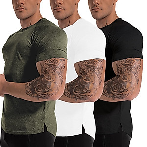 Men's 3pack Dry Fit Workout Gym Short Sleeve T Shirt Moisture Wicking Active Athletic Performance Running Shirts(BKWTAG M)