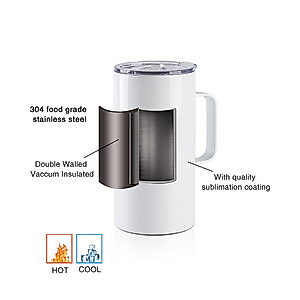 PYD Life 4 PCS Sublimation Blank Tumbler 20 OZ White Mugs with Handle,Stainless Steel Coffee Travel Mug with Sliding Lid for Cricut Mug Press Machine