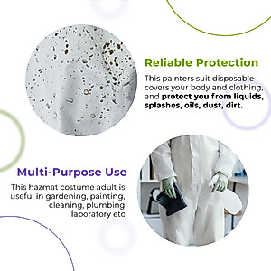 AMZ White Hazmat Suits, Small. Pack of 5 Lightweight Microporous Disposable Coveralls with Hood, Boots, Elastic Wrist, Lower Back, Zipper. Breathable Durable 60 GSM Painters Suit Disposable