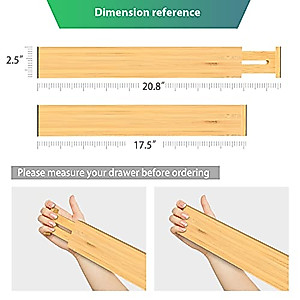 Pipishell 4-Pack Bamboo Drawer Dividers, 17.5-20.8" Adjustable Separators Expandable Drawer Divider Organizers Kitchen Utensils Organization Extra Long for Dresser Bedroom Bathroom Office 2.5" High