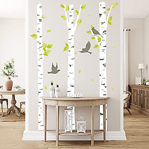 decalmile 3 Large White Birch Trees Wall Decals Forest Birds Wall Stickers Bedroom Living Room Dining Room Office Wall Decor(H:78.7Inches/6.6Ft)
