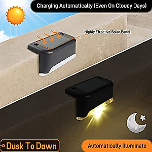 EINBFLYZ Solar Deck Lights Outdoor, LED Solar Powered Step Lights Waterproof,4 Pack Solar Fence Lights for Yard,Patio,Garden,Stairs and Pathway - Warm White
