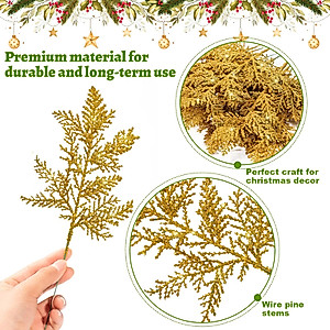 TORINALITAL 22PCS Christmas Tree Picks Sprays, Gold Glitter Artificial Pine Needles Faux Christmas Floral Picks Branches for Christmas Tree Wreath Wedding Bouquet Winter Seasonal Holiday Decoration