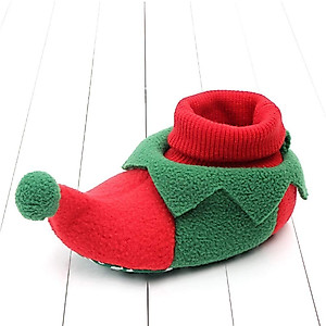Taotenish Newborn Infant Shoes Newborn Plush Warm Snow Boots Santa Claus Shoes - Green and Red, 13CM