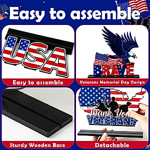 Haooryx Veterans Memorial Day Wooden Centerpieces - 5Pcs America Veterans Day Brave Soldier Wood Table Topper Decorations 11th November Table Sign Tabletop Wood Sign for Memorial Celebrate Party Decor
