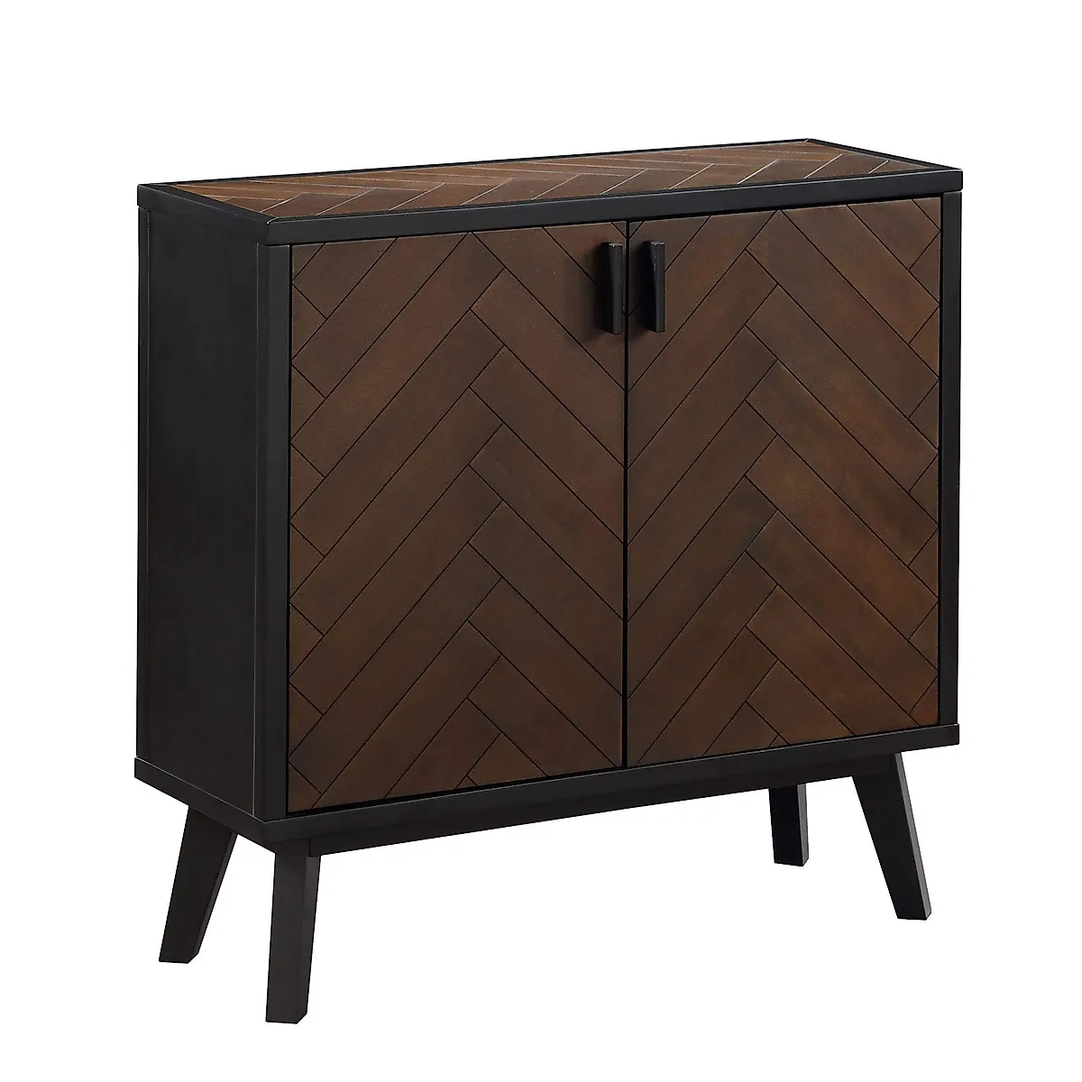 LALUZ Storage Cabinet, Multifunction Free Standing 2 Tier Cupboard with Double Door & Shelf for Living Room, Corridor, Brown