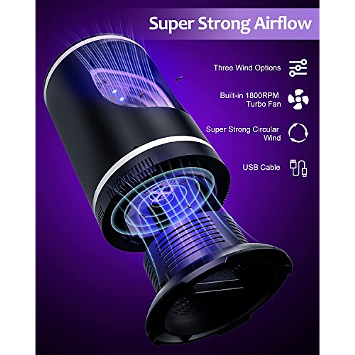 Bug Zapper Indoor, GILAYGROW Insect Trap, Fly Trap, Fruit Flies Trap, Electric Mosquito Killer Trap, Mosquito Zapper, Quiet Mosquito Lamp for Living Room, Office, Kitchen, Bedroom(Black)