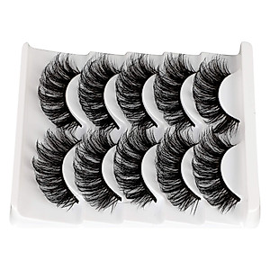 ALICROWN Mink Lashes Faux Wispy Natural Volume Lashes Pack 5D Fluffy Crossed False Eyelashes Full Handmade 5 Pairs Lashes