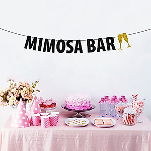 Mimosa Bar Banner Black Glitter, Bridal Shower/Bubbly Bar/Champagne Brunch/Baby Shower/Wedding/Engagement/Birthday/Graduation/Fiesta Party Decorations