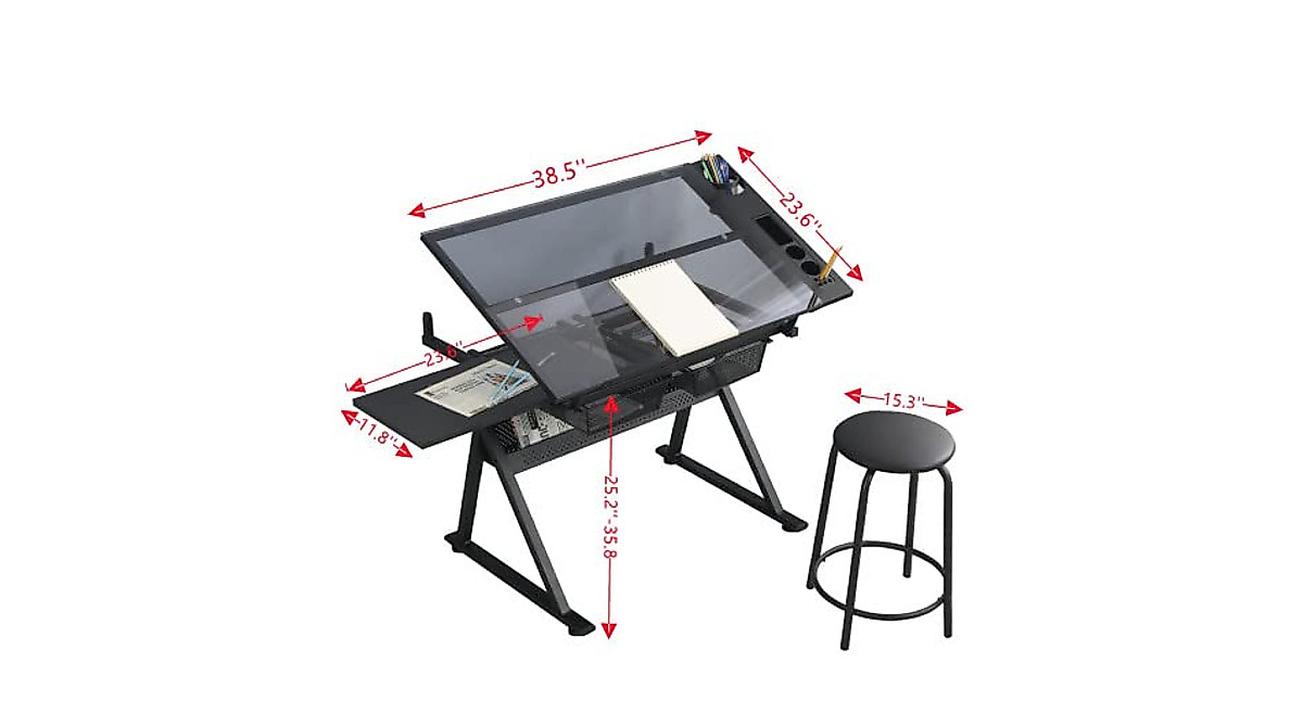Landpink Glass Drafting Table - Adjustable Art & Drafting Desk