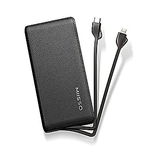 Portable Phone Charger Power Bank 10000mAh Built in Cables Slim Battery Pack USB C Fast Charging External Backup Battery Compact Travel Charger With Cords for iPhone 14/13/12/11/XS/XR/8/7/6,Samsung