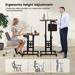 Tangkula Mobile Standing Desk, Height-Adjustable Laptop Podium Cart with Tilting Tabletop & Adjustable Angle, Rolling Stand Up Computer Desk with 2 Hanging Hooks & Lockable Casters for Home Office