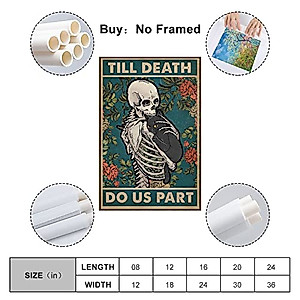 HAYOY Flower Wall Skull And Black Cat, Poster for Room Aesthetics，Canvas Wall Art Poster and Print，Cat Lovers Room Posters 12x18inch(Frameless)