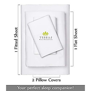 Tissaj Organic Cotton Sheets King Size – Ultra White – GOTS Certified – Durable Luxury Quality – Extra Deep Pockets & Secure Fit – Premium Bedding – Sateen Weave – with Carry Pouch – Set of 4