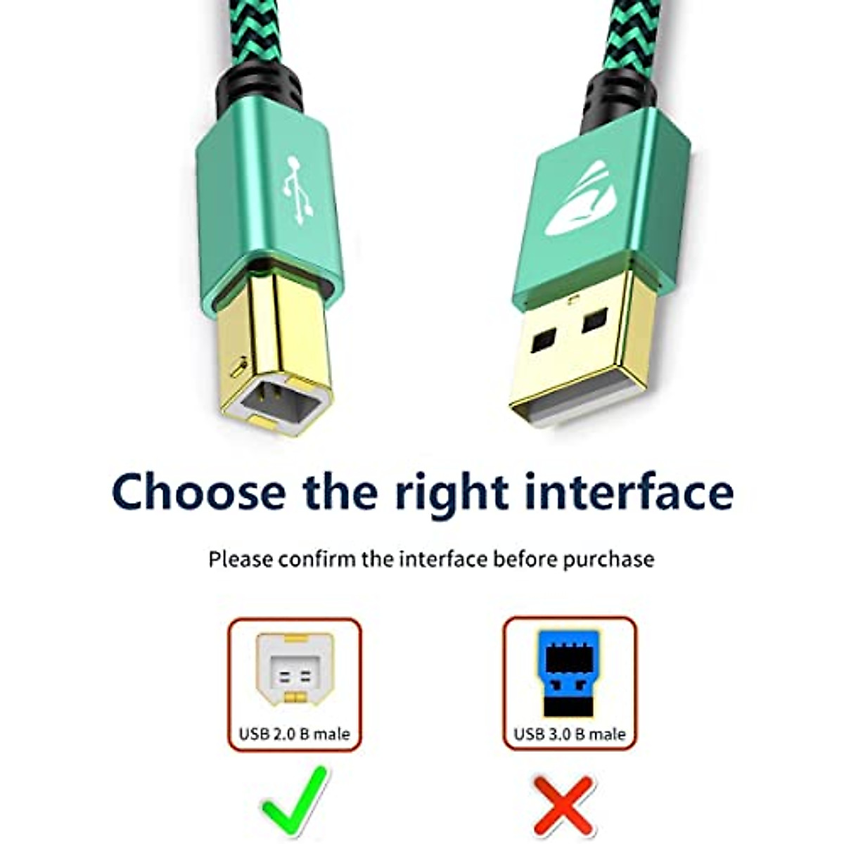USB Printer Cable USB A to B Cable, 16 FT USB 2.0 B Cable Nylon Braided High-Speed Printer Cord Compatible with Hp, Canon, Brother, Samsung, Dell, Epson, Lexmark, Xerox
