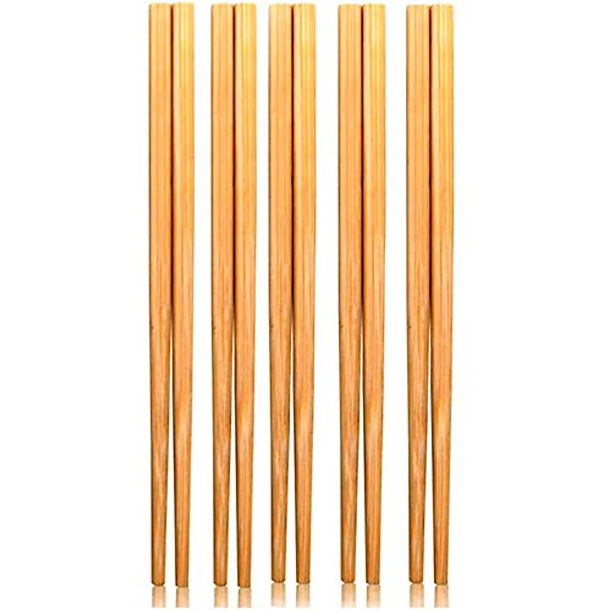 Luxxii 9.5" Natural Chinese Bamboo Wooden Chopsticks Set Reusable Classic Style Wood Chopsticks (5 Pairs)