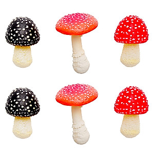 Hiawbon 6 Pcs Miniature Mushroom Figurine Plastic Mushroom Model Realistic Artificial Mushroom Fairy Garden Landscape Decoration Supplies