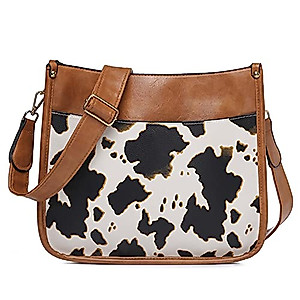 Women Shoulder Crossbody Bag Vintage Handbags Purse with Leopard Guitar Strap Medium Satchel Hobo Bag, Cow Pattern
