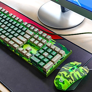 Merdia Mechanical Gaming Keyboard Wired Backlit OUTEM Black Switch Keyboard Full Size 104 Keys US Layout-Camouflage