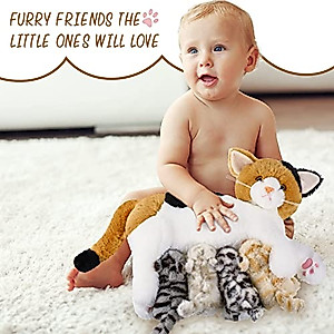 Nurturing Cat Stuffed Animal with Plush Kittens, Cat Baby Stuffed Animals for Girls and Boys Plushy Kitty Mommy Cat with 4 Baby Cats for Birthday Party Favors Gifts (Lovely Style)