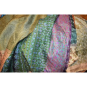 40 Qty 10"X10" Lot 100% Pure Silk Print Vintage Sari Fabric Remnants, Scrap Bundle, Precut Fabric Squares for Craft Patchwork (Green-Aqua-Teal Shades)
