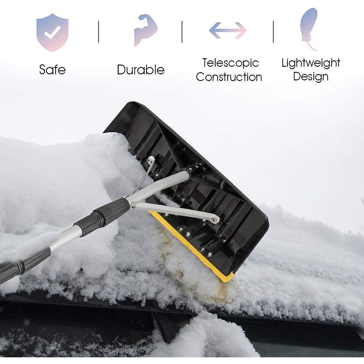 GYMAX Snow Roof Rake, 21ft Telescoping Aluminum Snow Rake for House Roof, Scratch-Free Snow Roof Shovel with Large Blade & Twist-N-Lock Handle for Roof Car Snow/Leaves/Debris Removal (Black+Yellow)