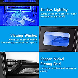 COSTWAY Commercial Ice Machine, 88LBS/24H Automatic Portable Freestanding Ice Cube Maker with Scoop, Auto-Clean Ice Machine for Supermarkets Cafes Bakeries Bars Restaurants Black