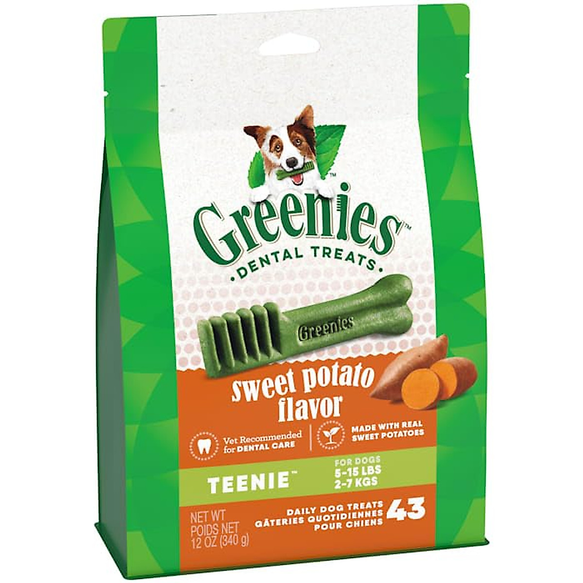 Greenies Teenie Natural Sweet Potato Flavor Dental Dog Treats, 12 oz., Count of 43