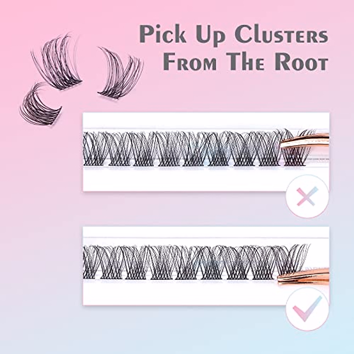 DF Cluster Lashes 144 Pcs D Curl Individual Lash Clusters 10-16mm Mixed DIY Extensions Soft Volume Self-application at Home - Rose 2