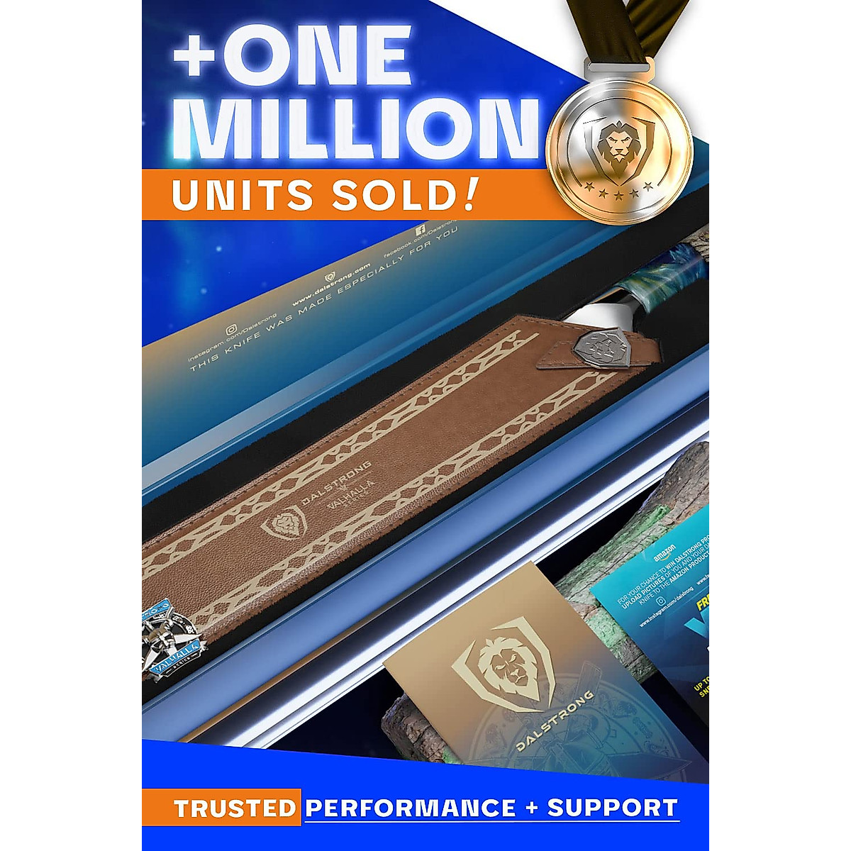 Dalstrong Valhalla Series Santoku Knife 7" Bundled with Slicing & Carving Knife 12" - w/Leather Sheath