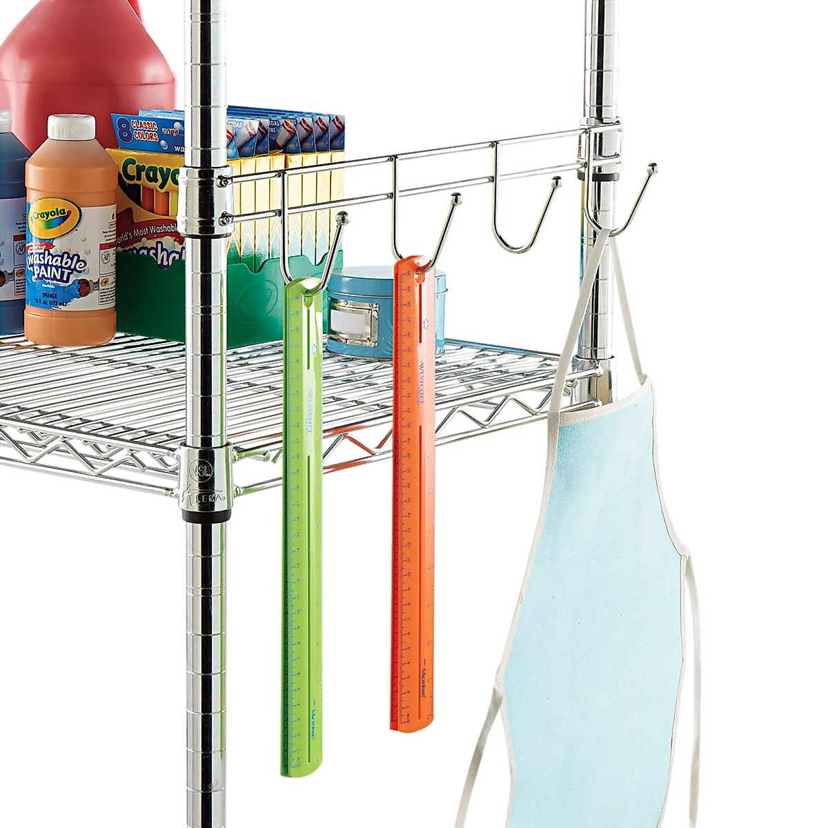 Alera Hook Bars For Wire Shelving, 5 Hooks, 24" Deep, Silver, 2 Bars/Pack