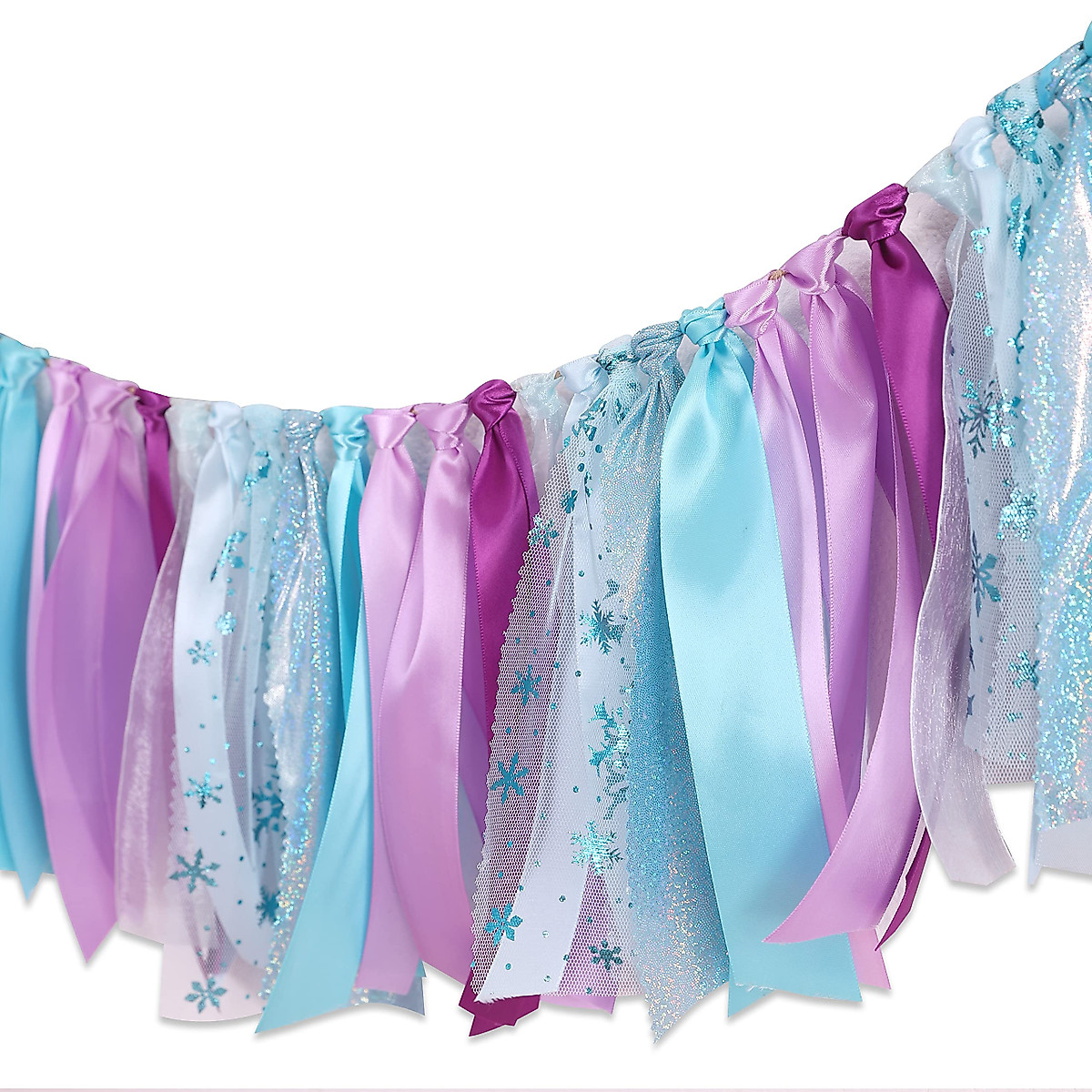 VAVAYAO Winter Onederland Ribbon Garland - Winter Onederland 1st Birthday Girl Decorations, High Chair Banners, Snow and Ice Princess Party Decorations, Winter Auderland Background Ribbon Banners