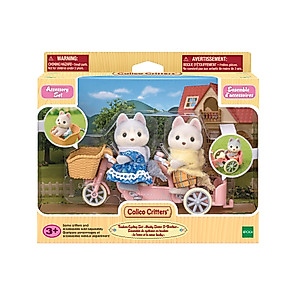 Calico Critters Husky Brother & Sister's Tandem Cycling Set, Dollhouse Playset with Figures and Accessories