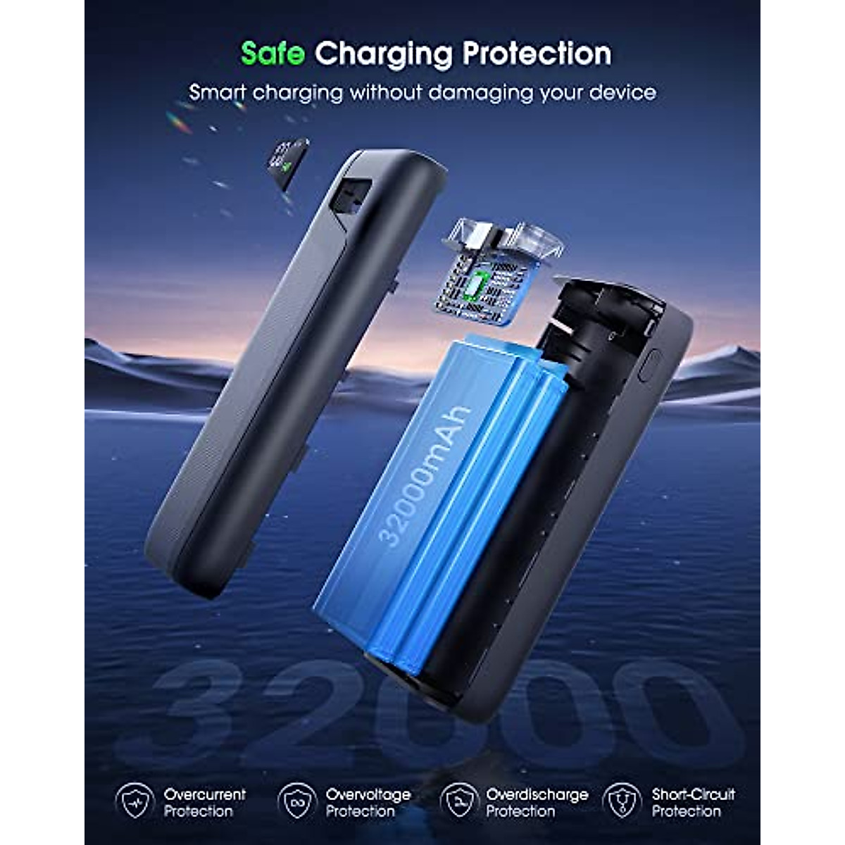 ONLYNEW Power Bank 32000 mAh Portable Charger: PD 20W Super Fast Charger with Powerful Flashlight - Black