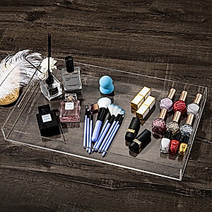 Sooyee Acrylic 16" x 12" Plastic Tray for Coffee Table,Kitchen,Bathroom,Food,Vanity Countertop,Large Ottoman Decorative, Serving Tray with Handles,Clear