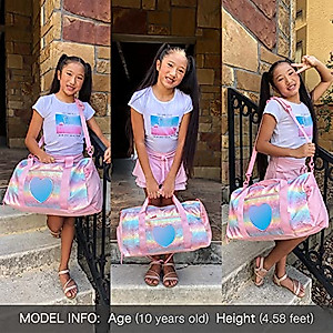 mibasies Dance Bag for Girls Duffle Bag Kids Overnight Travel Sleepover Bags Sport Gym Bag with Shoes Compartment(Mermaid Purple)