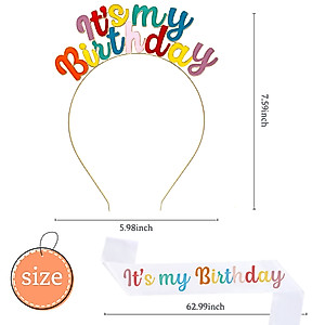 Elehere Birthday Girl Crown Sash Gift Set - Colorful Tiara Headband, Sash for Women, Summer Hair Accessories