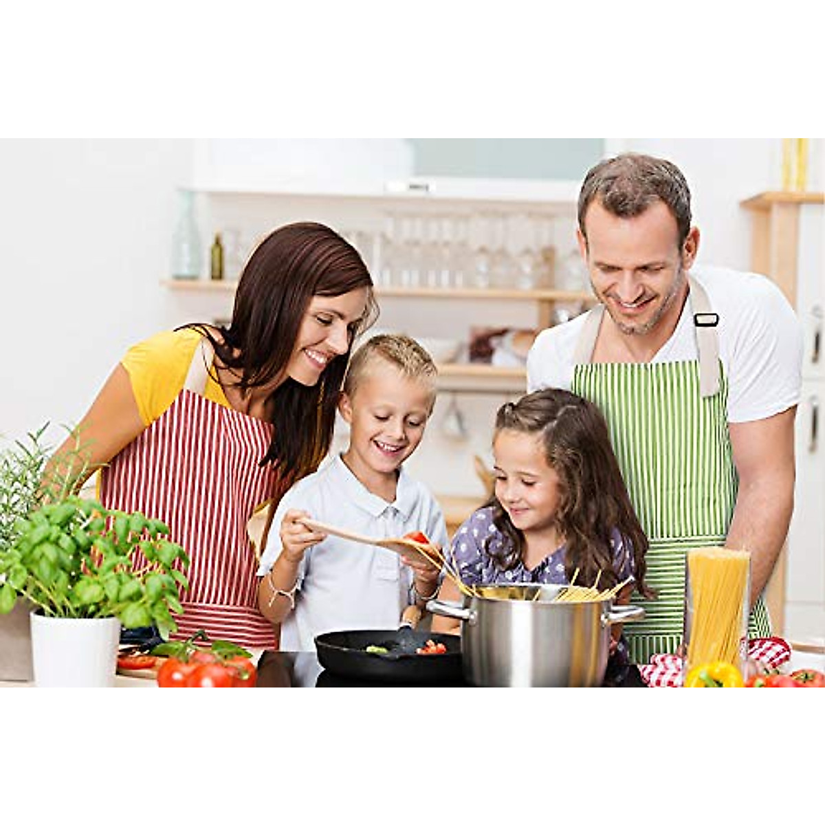 hatisan Cotton Linen Adjustable Bib Aprons with 2 Pockets Cooking Kitchen Aprons for Men Women (Stripe)