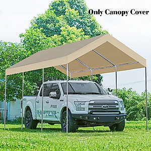 Rutile 10'x20' Carport Canopy ONLY Tent Garage Replacement Top Tarp Car Shelter Cover w/Ball Bungees Beige (Only Top Cover, Frame is not Included)
