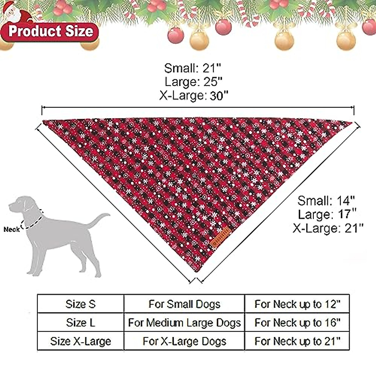 ADOGGYGO 2 Pack Dog Bandanas Christmas, Classic Plaid Snowflake Pet Scarf, Premium Durable Fabric, Multiple Sizes Offered, Christmas Bandanas for Medium Large Dogs Pets (Large, Red&Green)