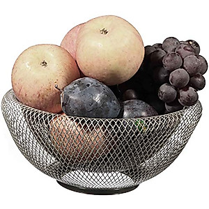 Cq acrylic Fruit Basket For Kitchen Counter,Fruit Basket With Banana Hanger For Kitchen Countertop,Fruit and Vegetable Storage Holder,Silver Metal Wire Modern Standing Fruit Basket