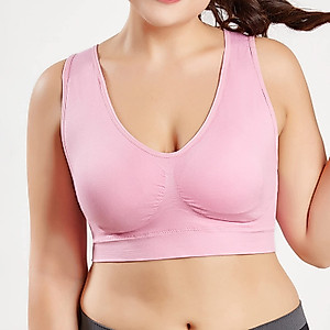 Prime Membership Women's High Support Seamless Sports Bra Wirefree Yoga Bra Comfort Wireless Push Up Bra Everyday Wear T-Shirt Bra v Neck Padded Bralettes for Women Pink M
